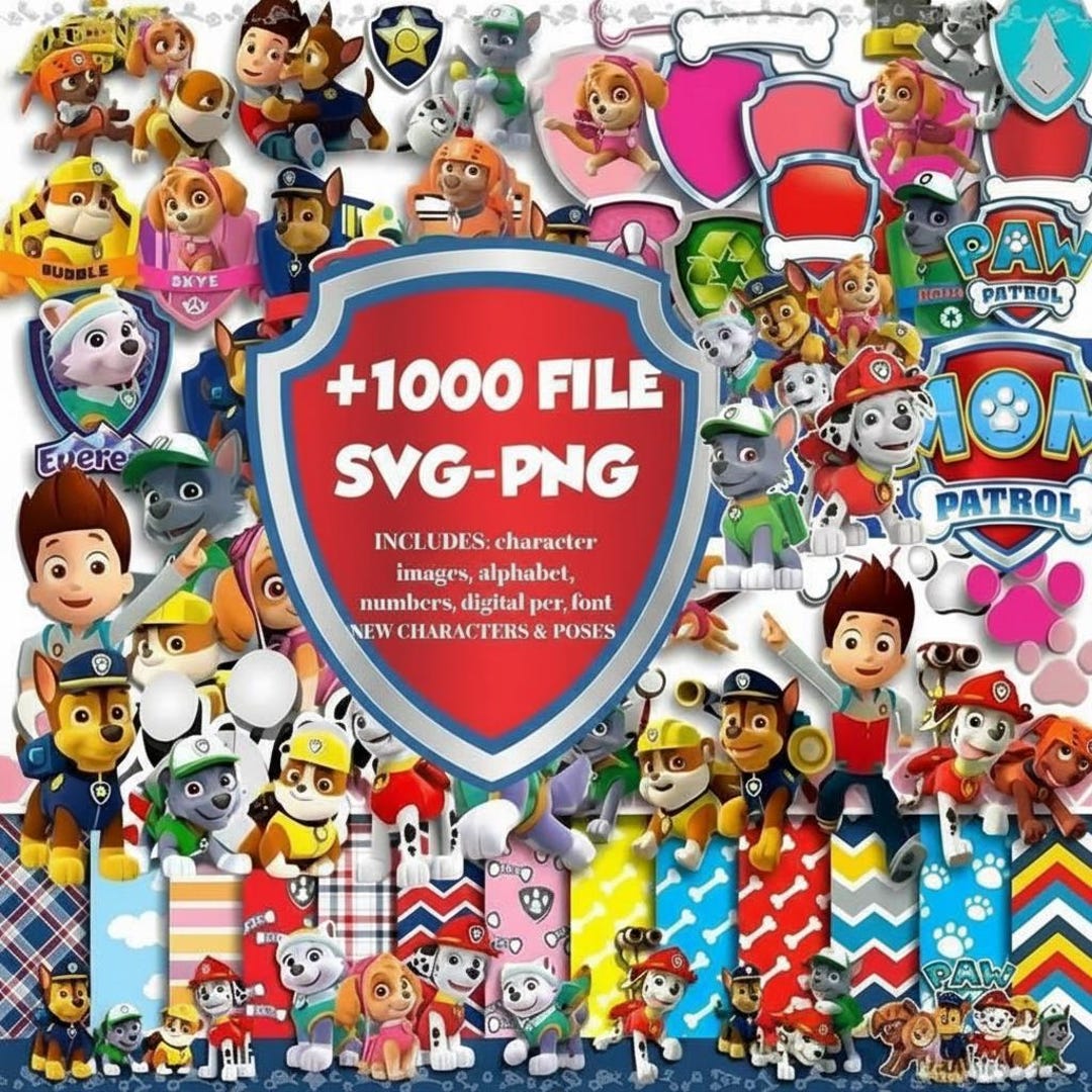 1000+ Paw-ty Png Svg Bundle, Kids Birthday Clipart, Patrol Characters ...