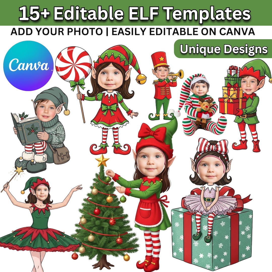 Christmas Elf Costume Canva Template | 15+ Add Your Own Photo Face ...