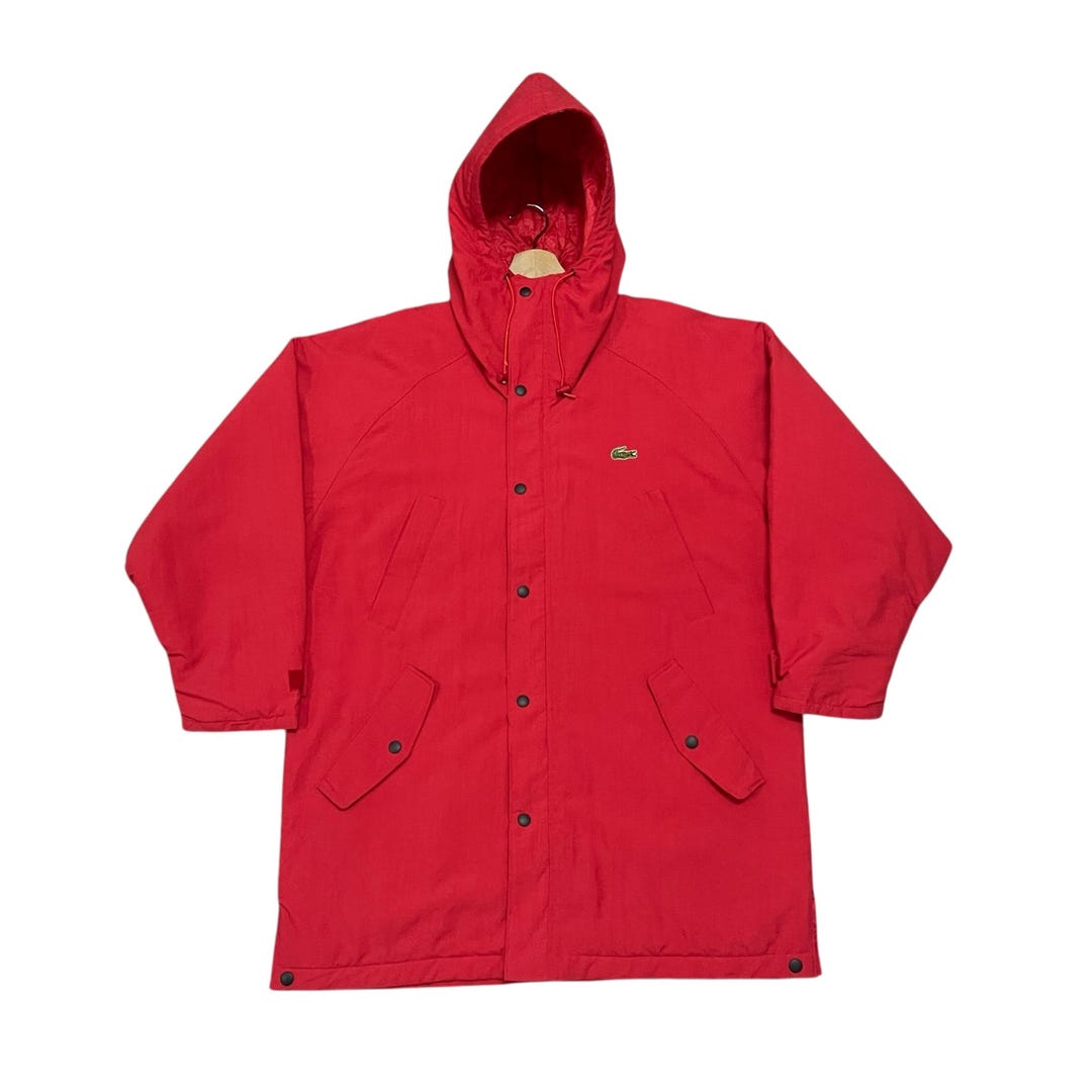 RARE!! Vintage 80s Chemise Lacoste Red Hooded Windbreaker Parka Jacket ...
