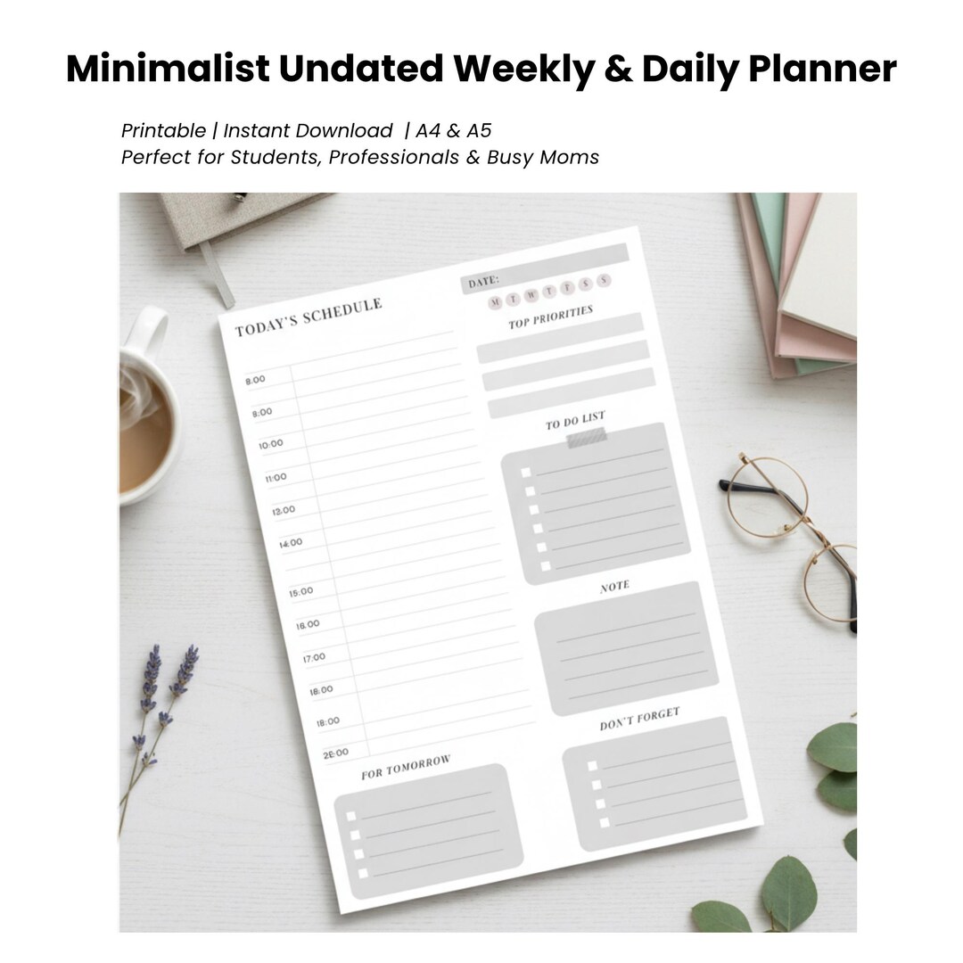 Undated Weekly & Daily Planner | Printable PDF | A4/A5 | Physical Use ...