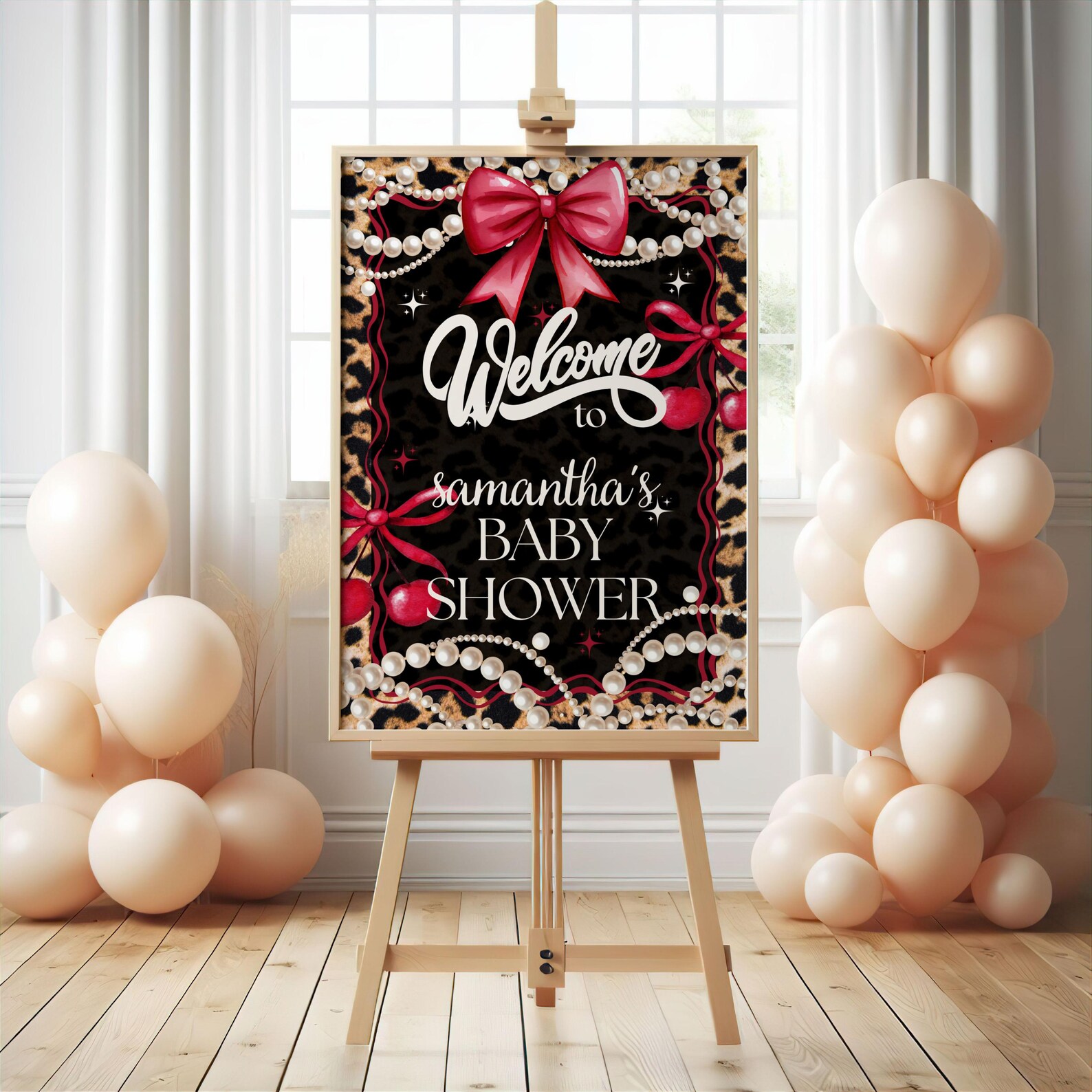 Cheetah Cherry Baby Shower Welcome Sign, Pink Leopard Baby Shower ...
