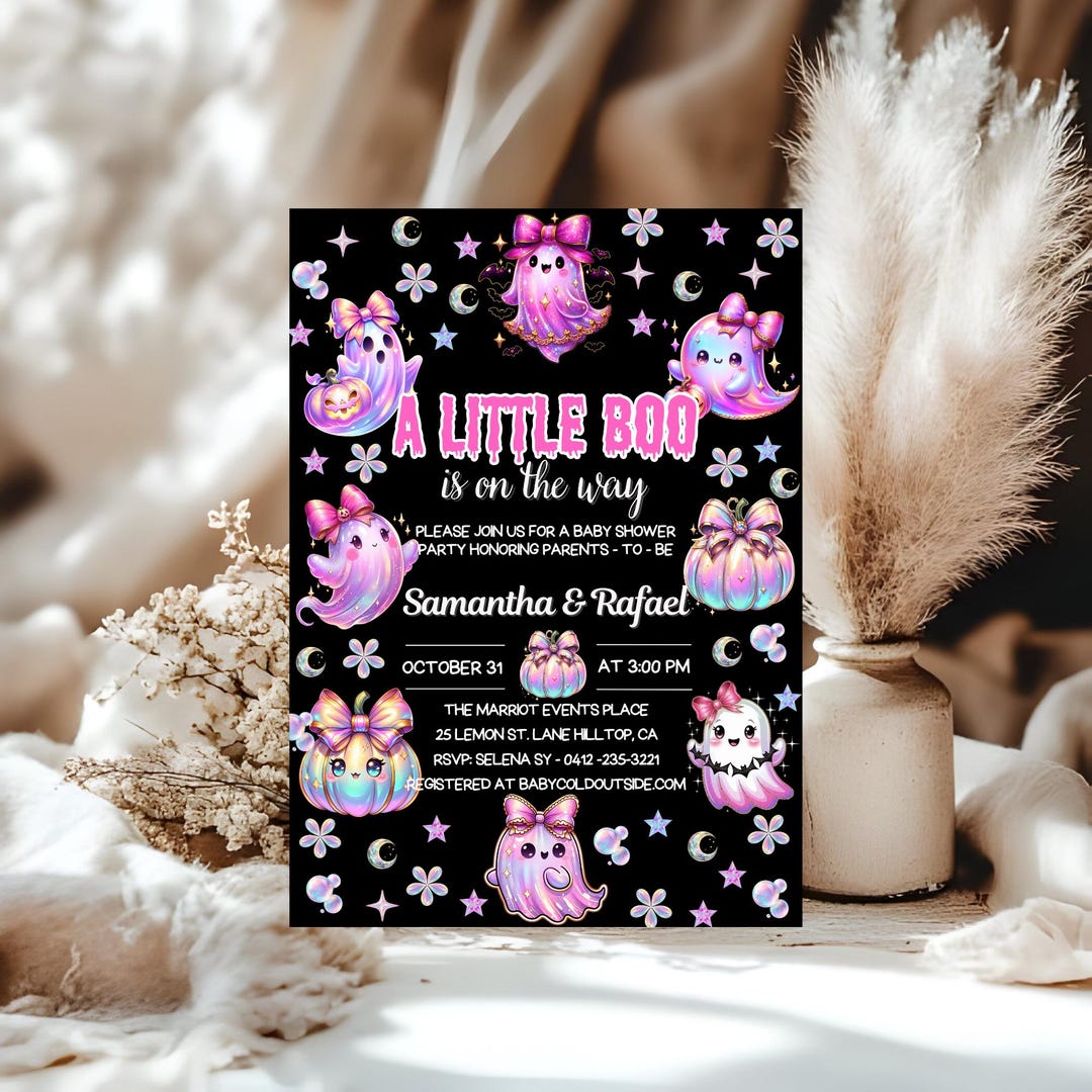 A Little Boo Baby Shower Invitation, Pink Halloween Baby Shower ...