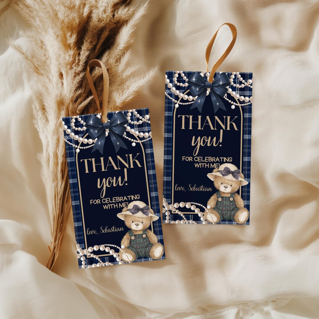 Polo Luxury Baby Shower Thank You Tag, Plaid Tartan Equestrian Baby ...