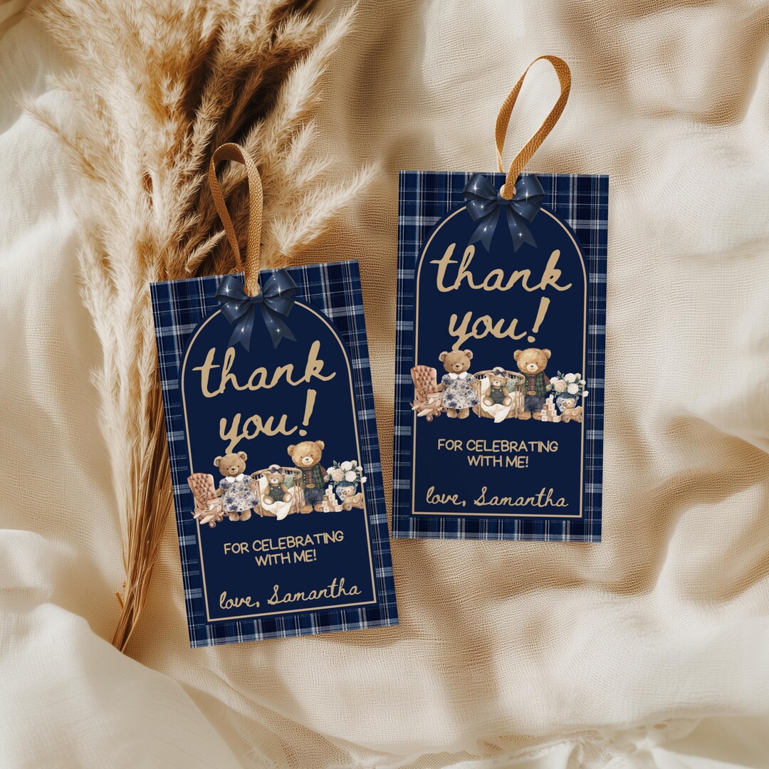Polo Teddy Bear Baby Shower Thank You Tag, Plaid Tartan Invitations - Etsy