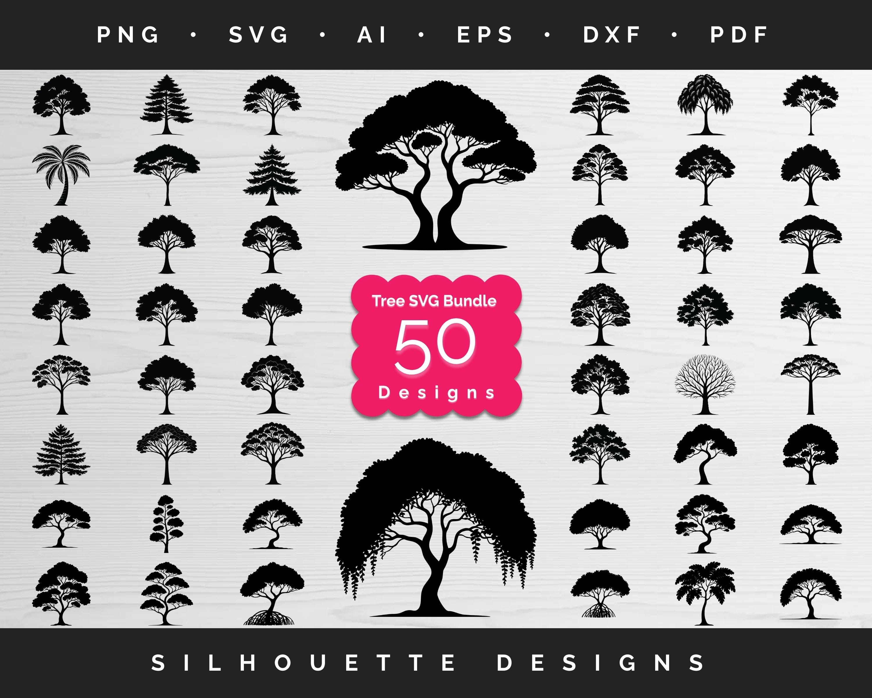 50 Trees SVG Bundle, Tree Clipart PNG, Tree Silhouettes, Tree Cut Files ...