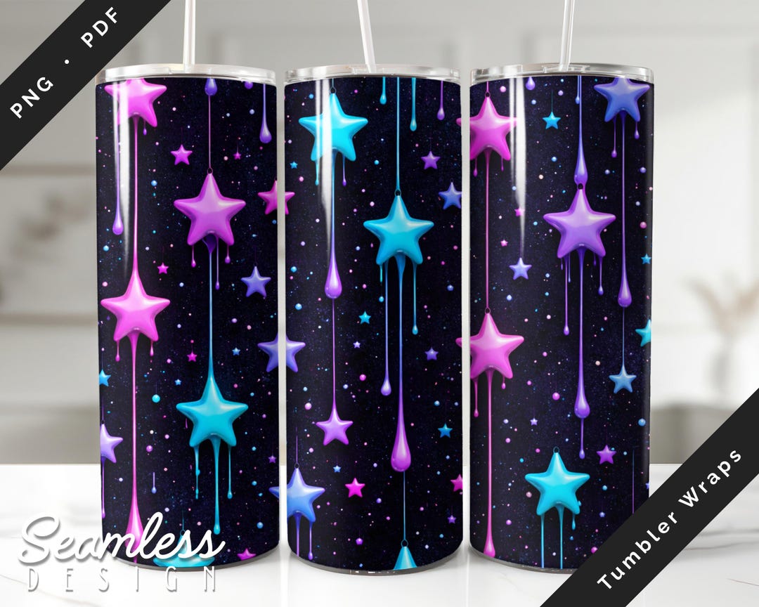 Dripping Star Tumbler Wrap • Galaxy Starfall Design • Seamless Space ...
