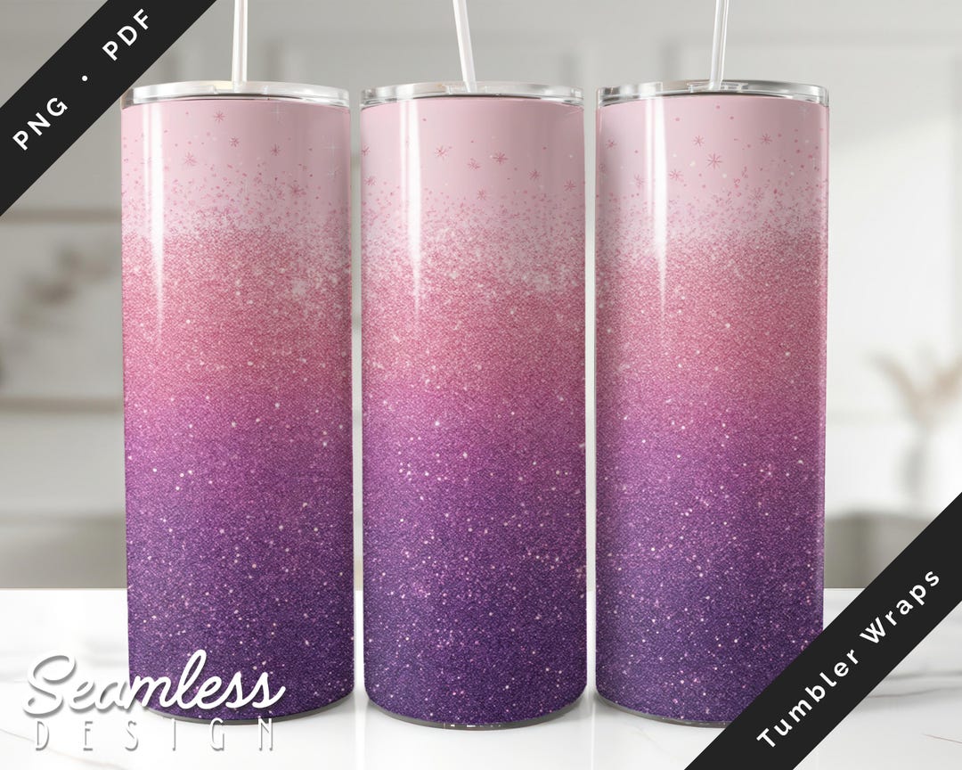 Pink Purple Glitter Tumbler Wrap • Ombre Sparkle Sublimation Design ...