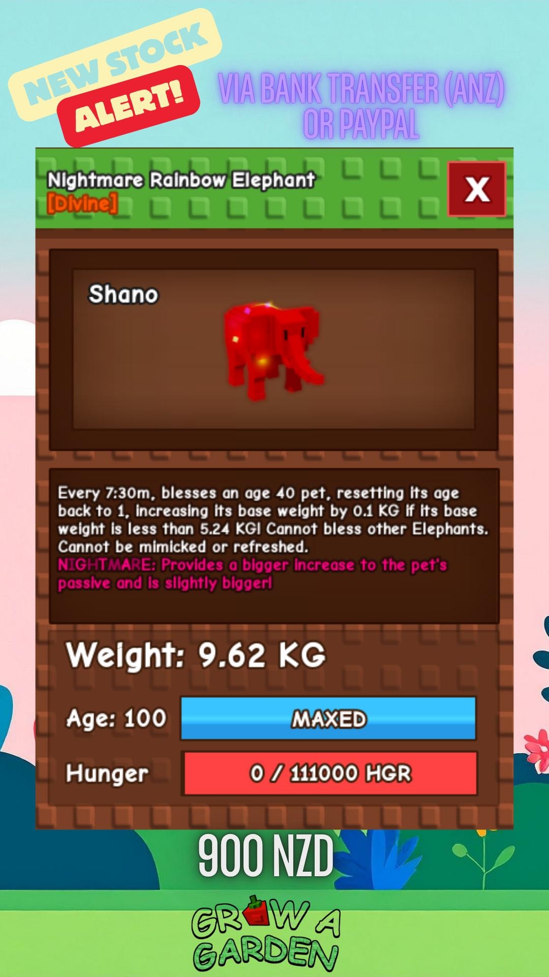 Rainbow Hatched Elephant - ROBLOX Grow a Garden - Etsy New Zealand