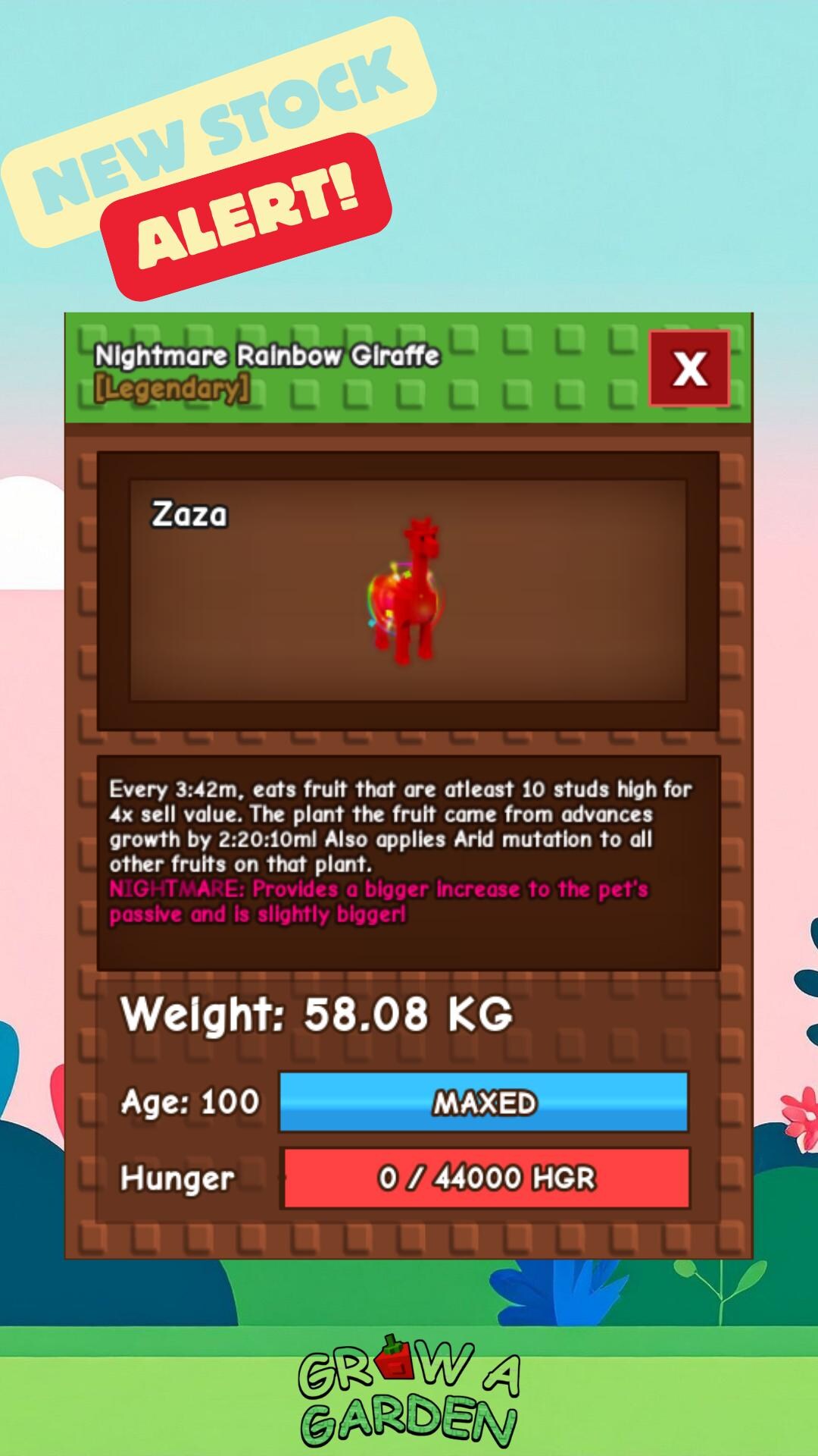 Rainbow Hatched Giraffe 58kg | ROBLOX Grow a Garden - Etsy