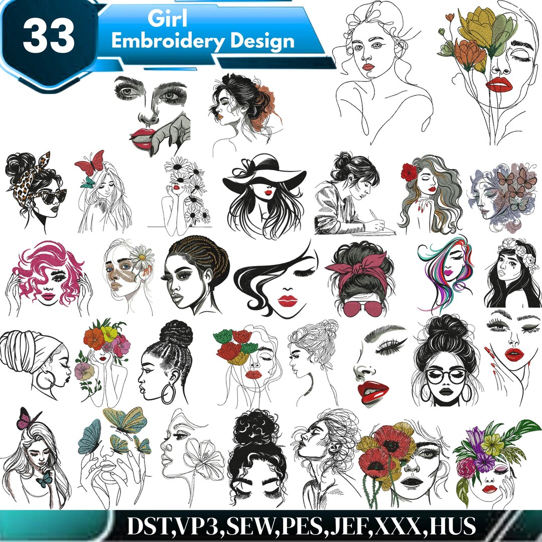 Beautiful Girl Machine Embroidery Design, Unique Elegant Women ...