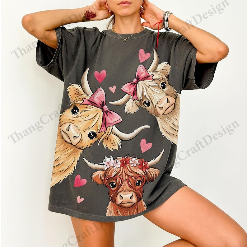 Funny Valentine Highland Cow PNG, Howdy Love XOXO Valentine Hearts ...