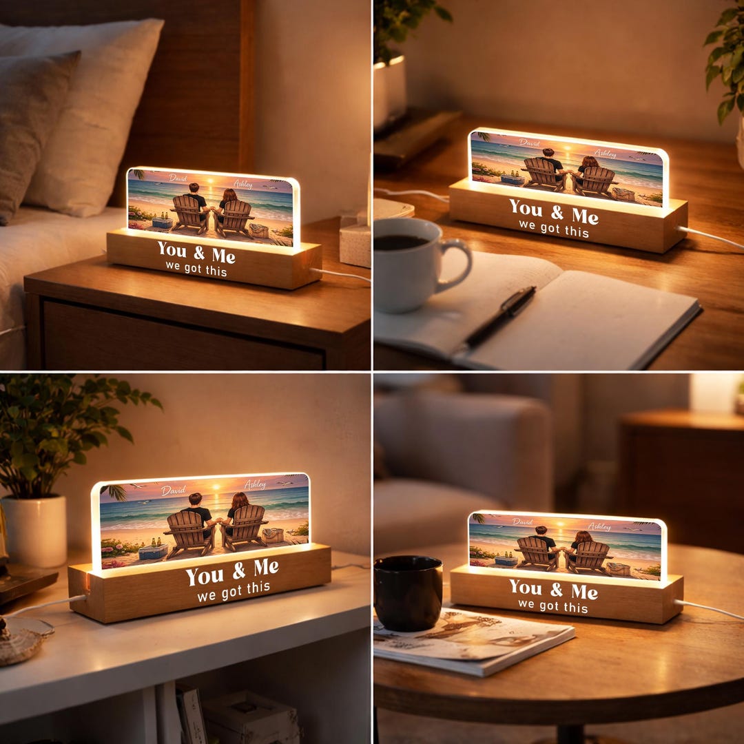 You & Me Sunset Beach Couple Acrylic LED Night Light, Personalized ...