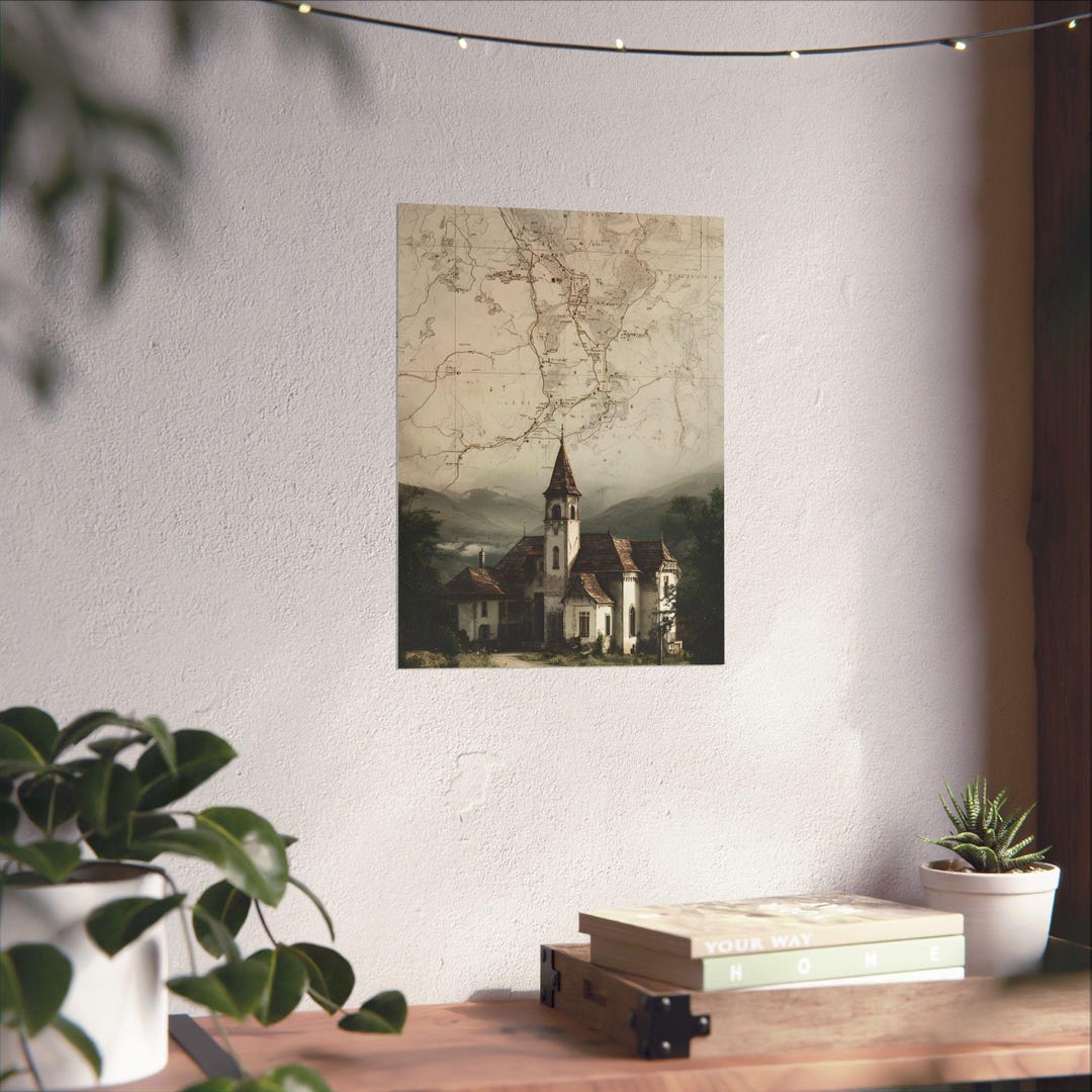 Gothic Wall Decor, Matte Vertical Posters, Vintage Map Art, Rustic Home ...