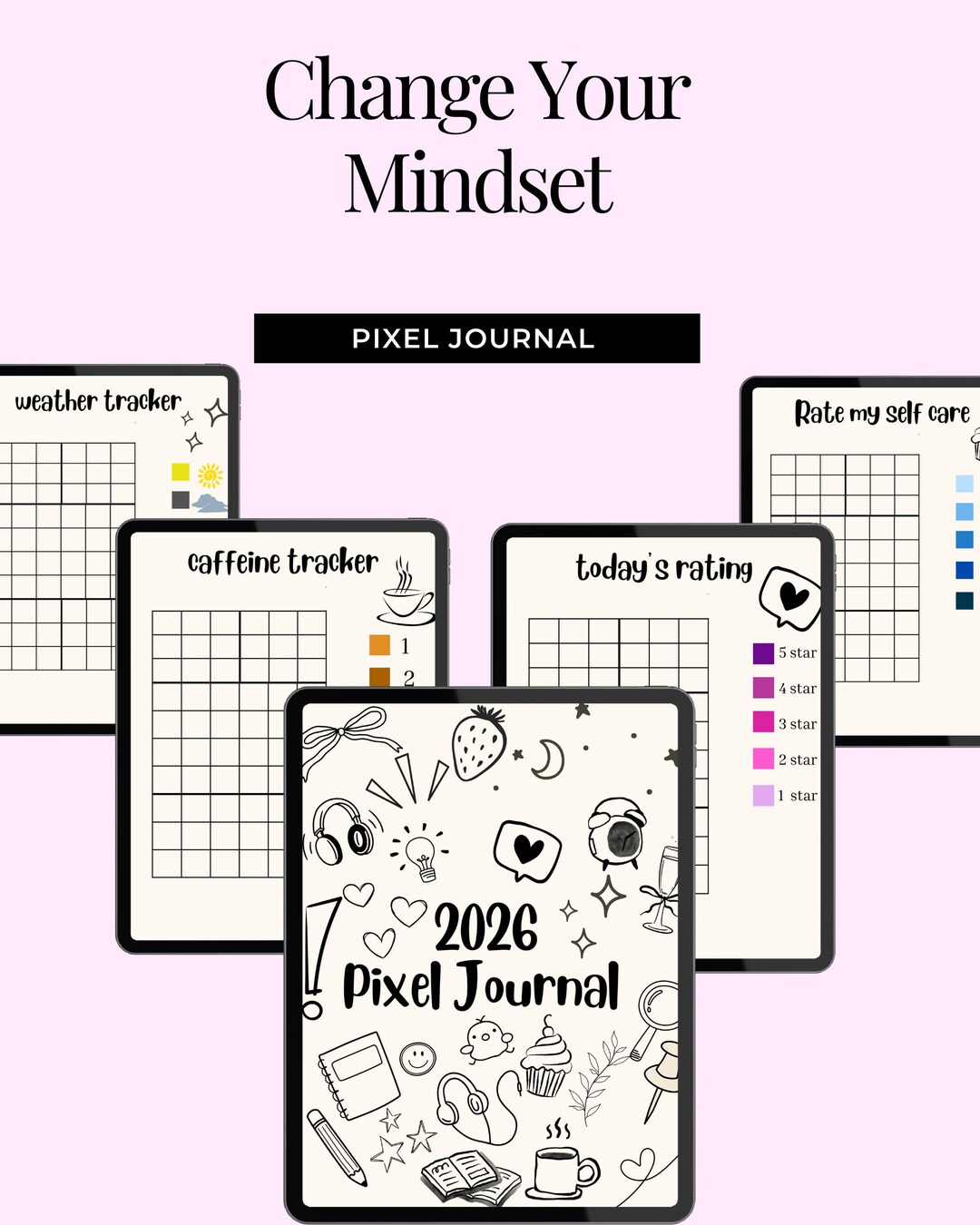 2026 Pixel Journal Bundle: Mood, Stress, Caffeine Tracker (PDF Download ...