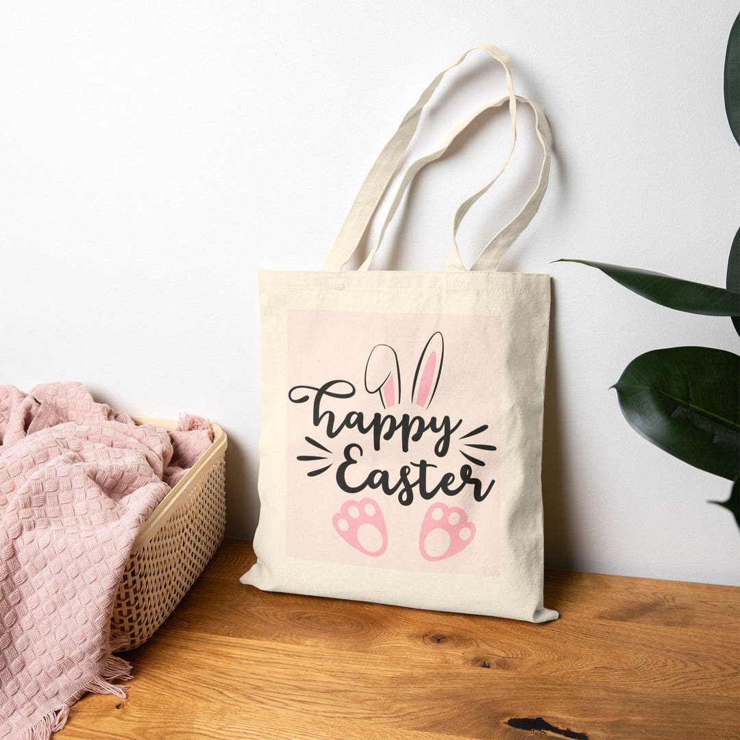 Happy Easter Tote Bag: Bunny Ears & Paw Print Spring Party Bag - Etsy
