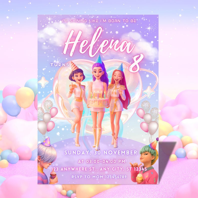 Kpop Demon Hunters Birthday Invitation, K Pop Warriors Invitation ...