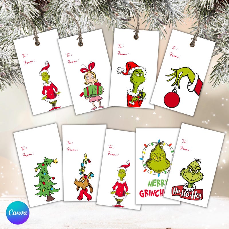 Grinch Gift Tags Canva - 60+ Gift Ideas for 2025