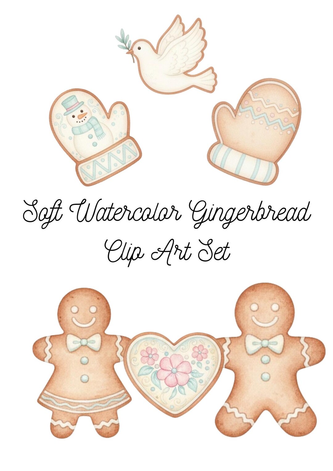 Watercolor Gingerbread Clip Art Set | Pastel Christmas PNG (digital ...