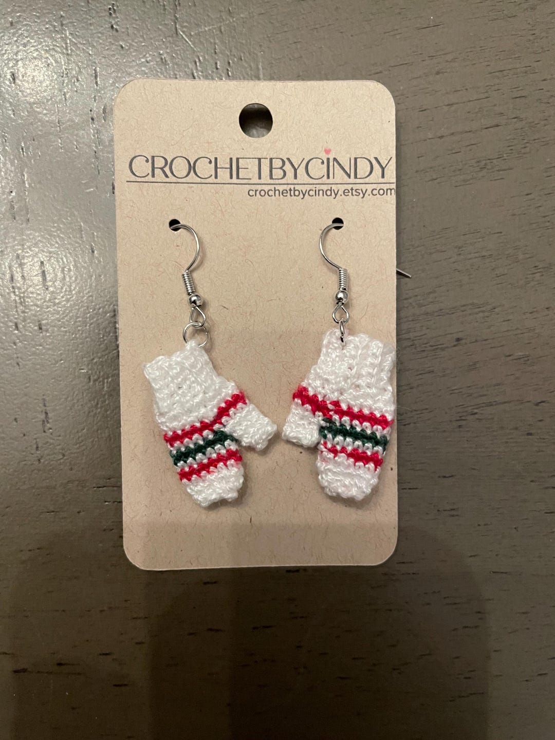 Micro Crochet Christmas Mitten Earrings Handmade in Cotton Thread, Tiny ...