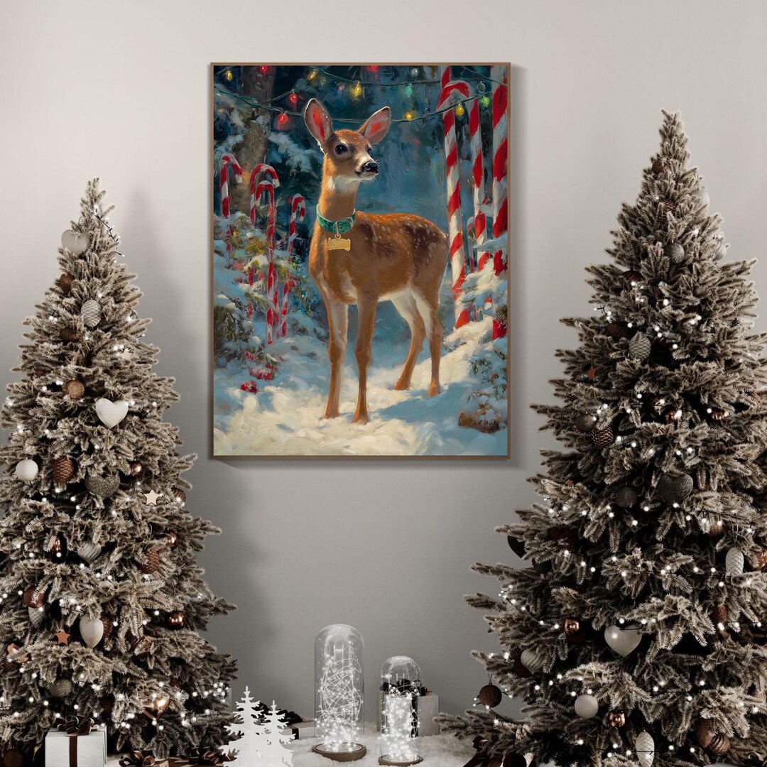 Original Christmas Fawn Oil Painting,hand-painted Holiday Forest Canvas ...