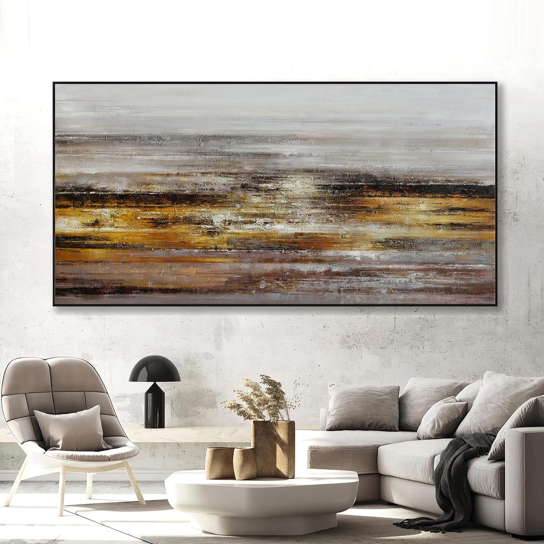 Original Abstract Landscape Oil Painting, Earth Tone Horizontal Wall ...