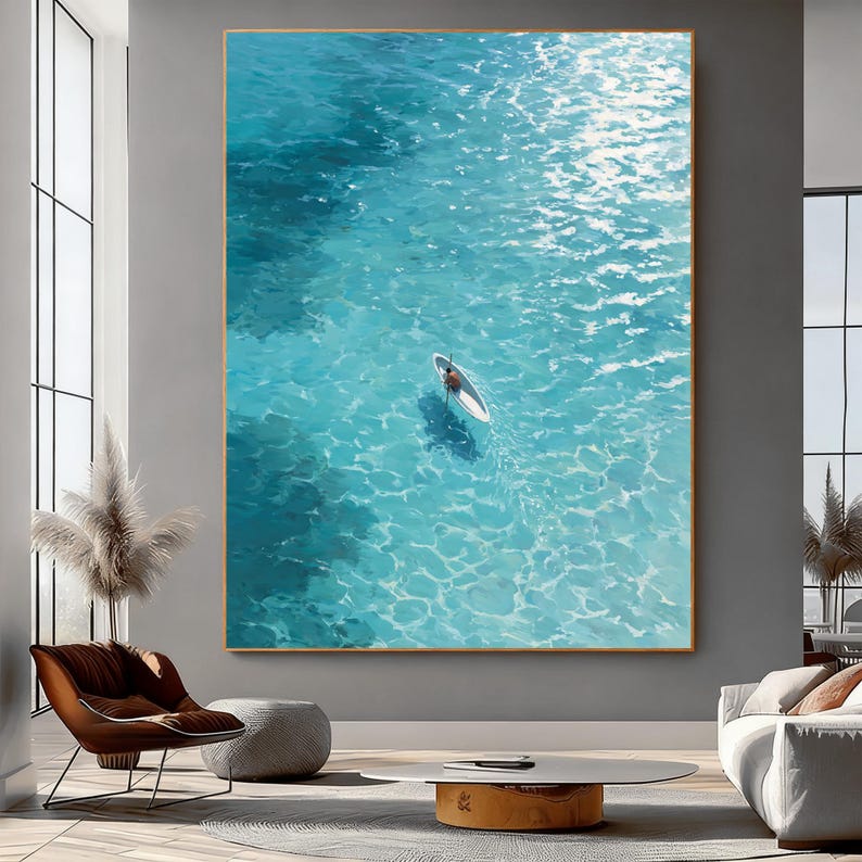 Large Ocean Aerial Paddle Board Painting, Original Hand-painted ...