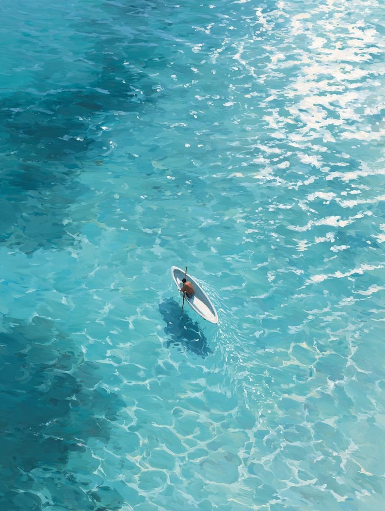 Large Ocean Aerial Paddle Board Painting, Original Hand-painted ...