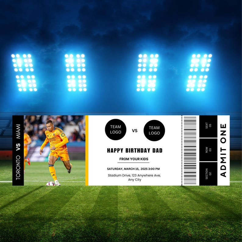 Editable Soccer Ticket Template: Custom Birthday Invitation & Gift ...