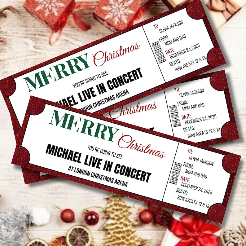 Editable Christmas Ticket, Surprise Concert Ticket, Personalized Event ...