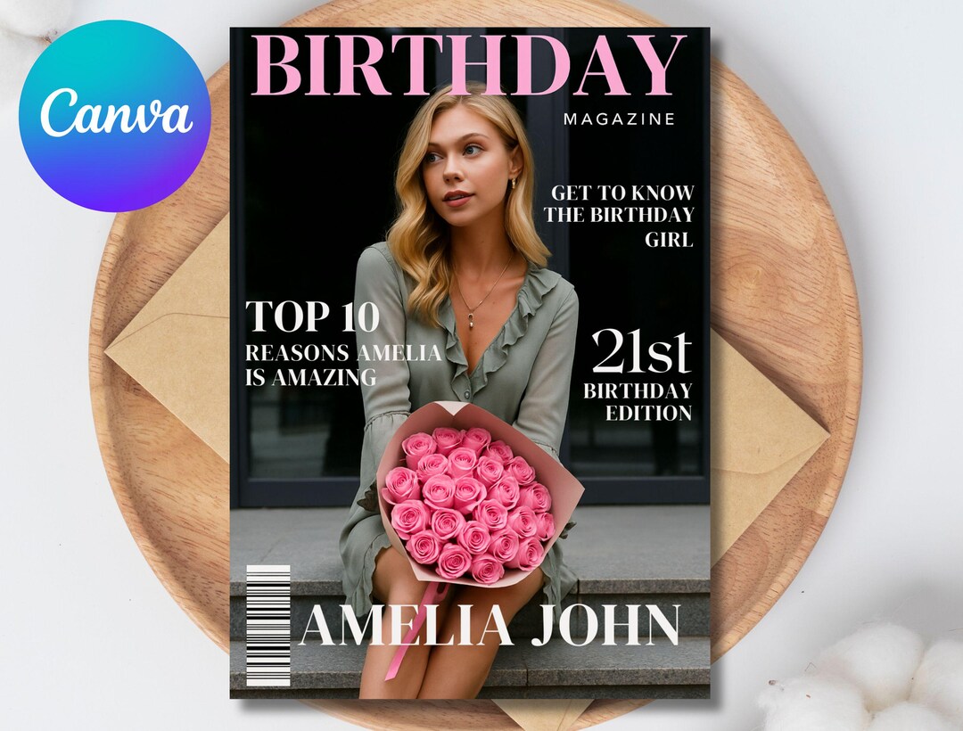 Custom Vogue Style Magazine Template: Personalized Birthday Gift (5x7 ...