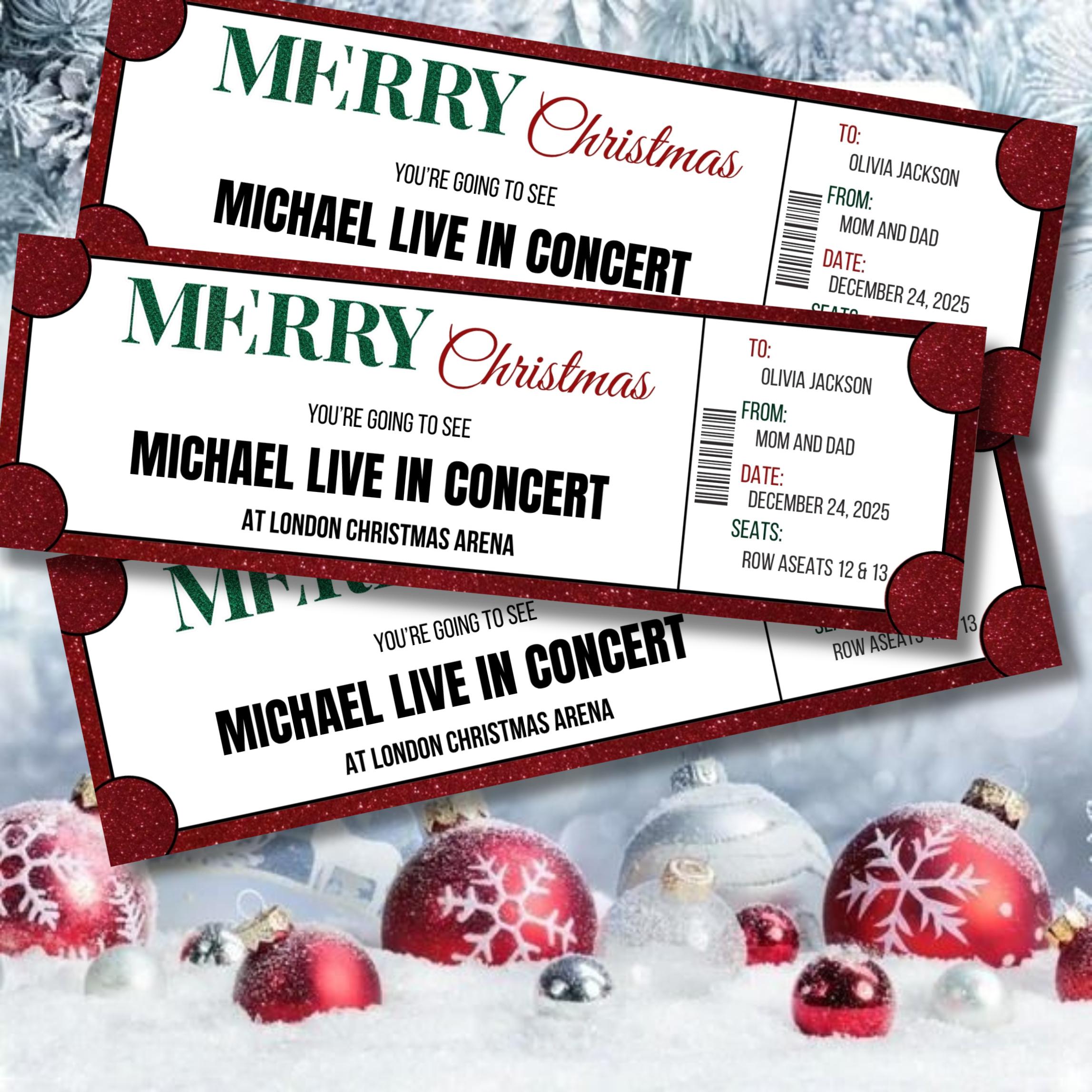 Editable Christmas Ticket, Surprise Concert Ticket, Personalized Event ...