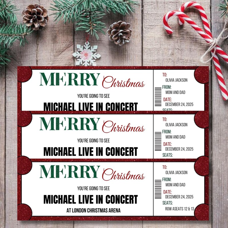 Editable Christmas Ticket, Surprise Concert Ticket, Personalized Event ...