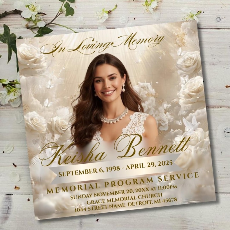 Beige Sky Funeral Announcement Invitation, Digital Memorial Flyer ...