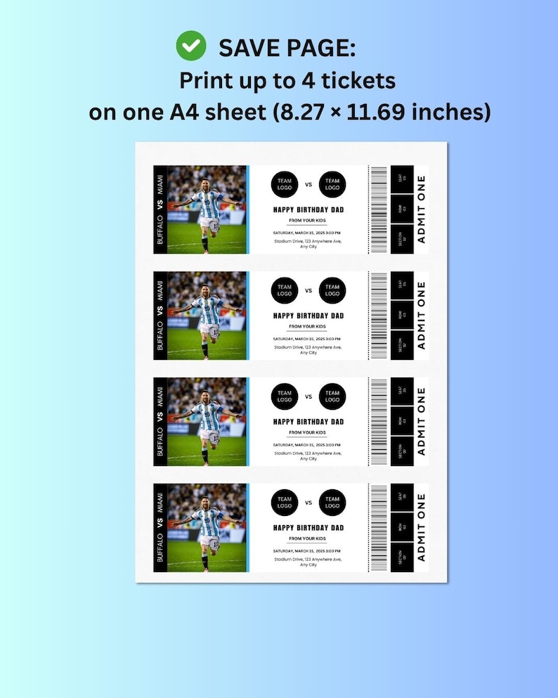 Editable Soccer Ticket Template: Custom Birthday Invitation & Gift ...