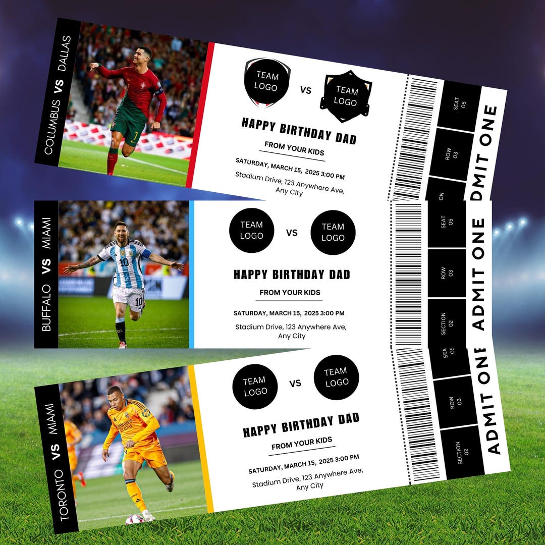 Editable Soccer Ticket Template: Custom Birthday Invitation & Gift ...