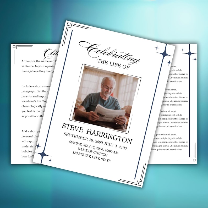 Editable Funeral Program Template, Bi-fold Obituary, in Loving Memory ...