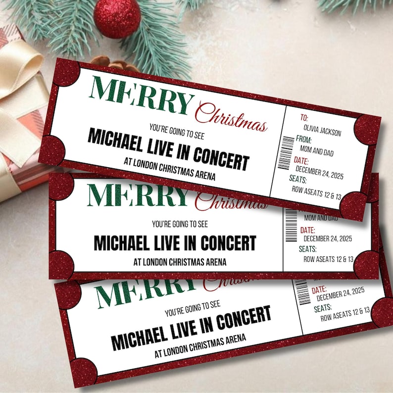 Editable Christmas Ticket, Surprise Concert Ticket, Personalized Event ...