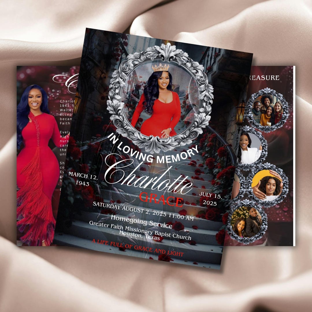 Red & Black Funeral Program Template, Celebration of Life (PDF) - Etsy