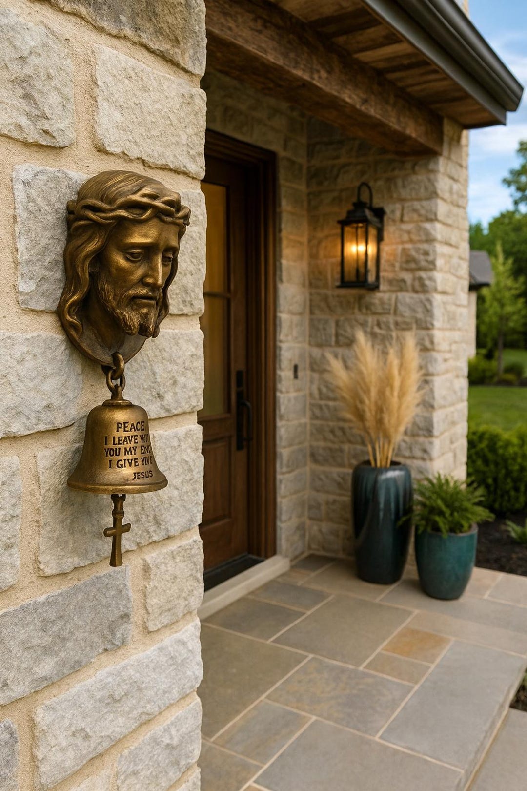 Christian Wall Bell With Jesus Head – Bronze Door Bell With Cross ...