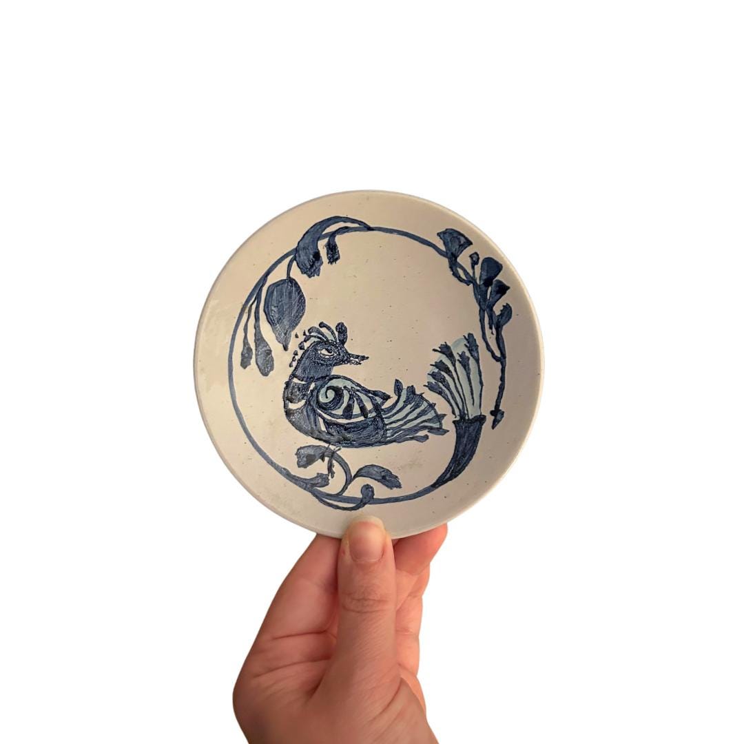 Vintage Scandinavian Saucer / Danmark Pottery / Hand Painted Blue ...