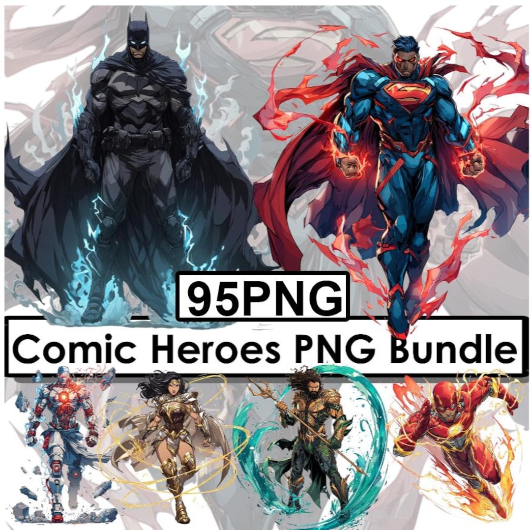 Ultimate Comic Hero Alliance PNG Bundle | Legendary Super Team Action ...