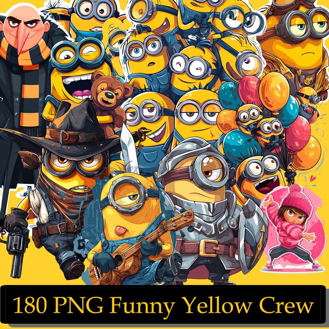 Funny Yellow Cartoon Crew – Cute Character PNG Set - Etsy