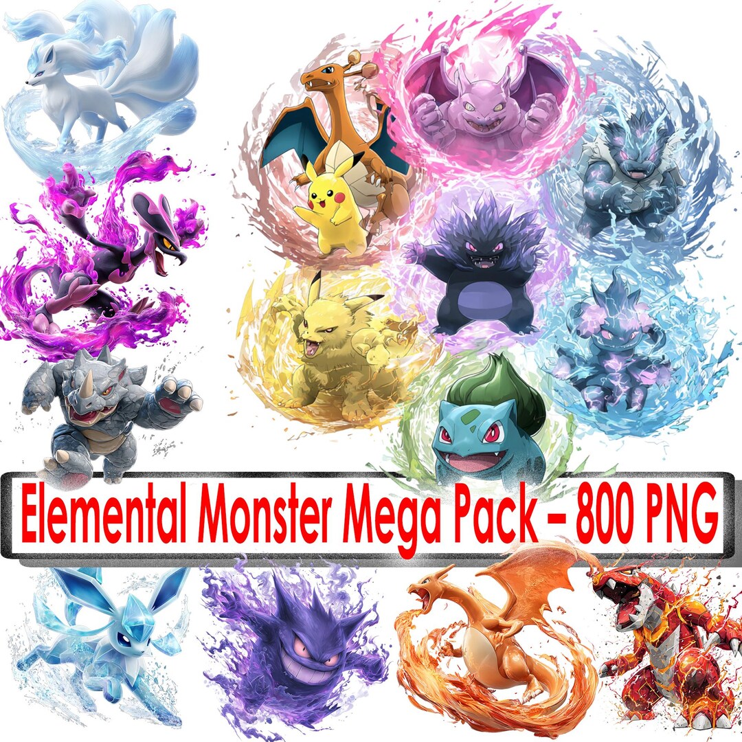 Mega Elemental Monster Clipart PNG Bundle | 800 Fantasy Battle ...