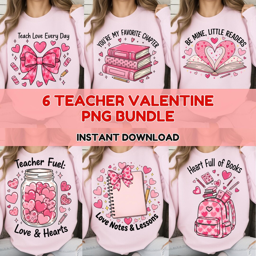 Teacher Valentine PNG Bundle, Pink Classroom Heart Designs, Teacher ...