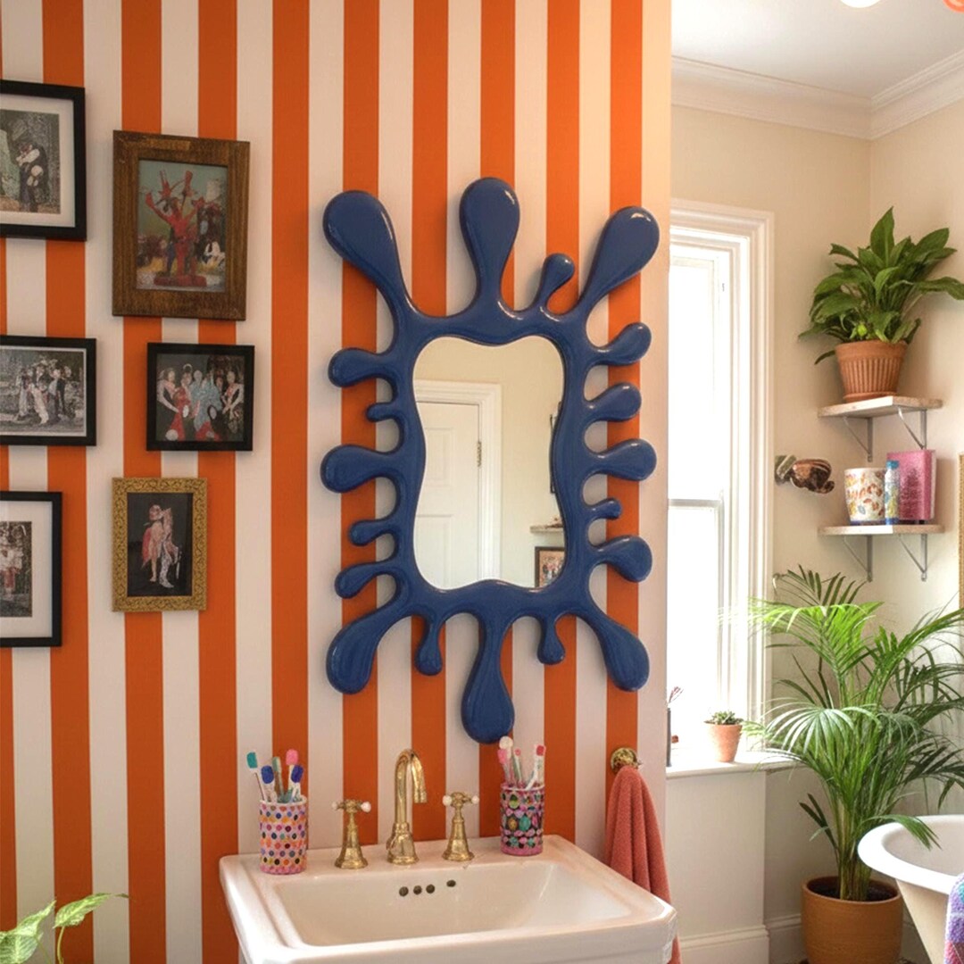 Blue Splat Mirror, Handmade Funky Liquid Wall Decor - Etsy