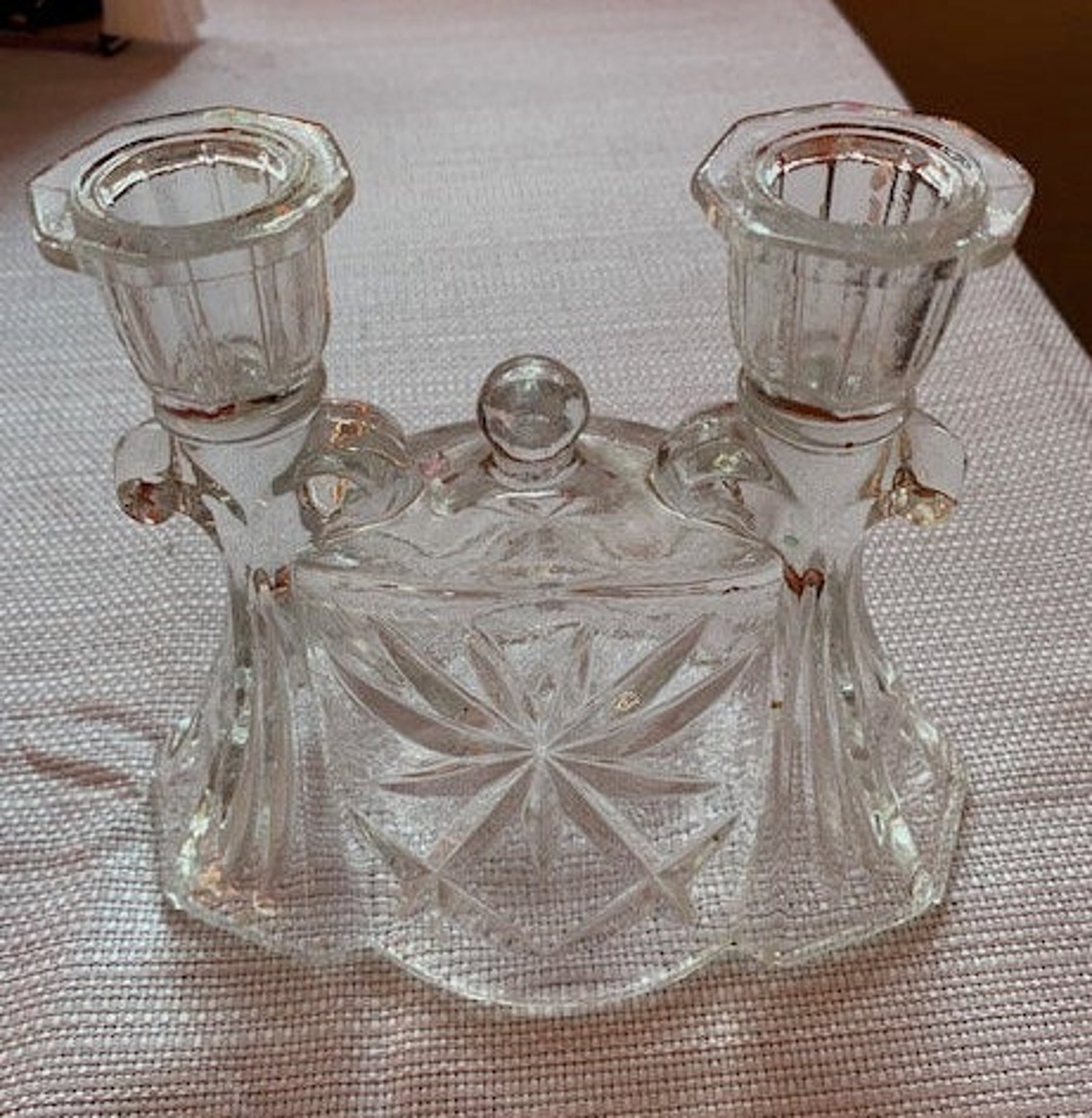 Vintage Pressed Glass Double Arm Candle Holder - Etsy