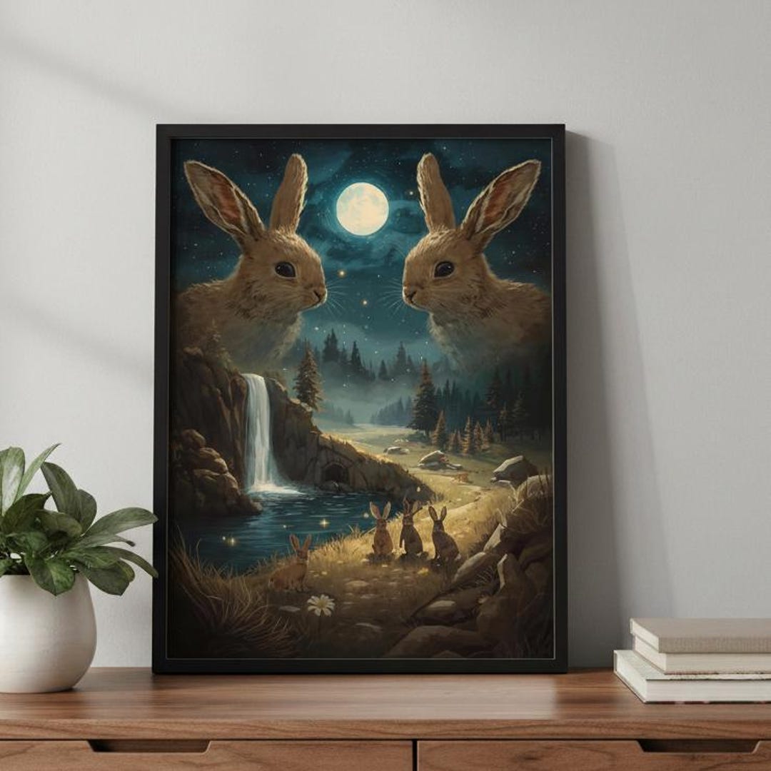 Rabbit Oasis Modern Art Print – Digital Download, Modern Decor, Cozy ...
