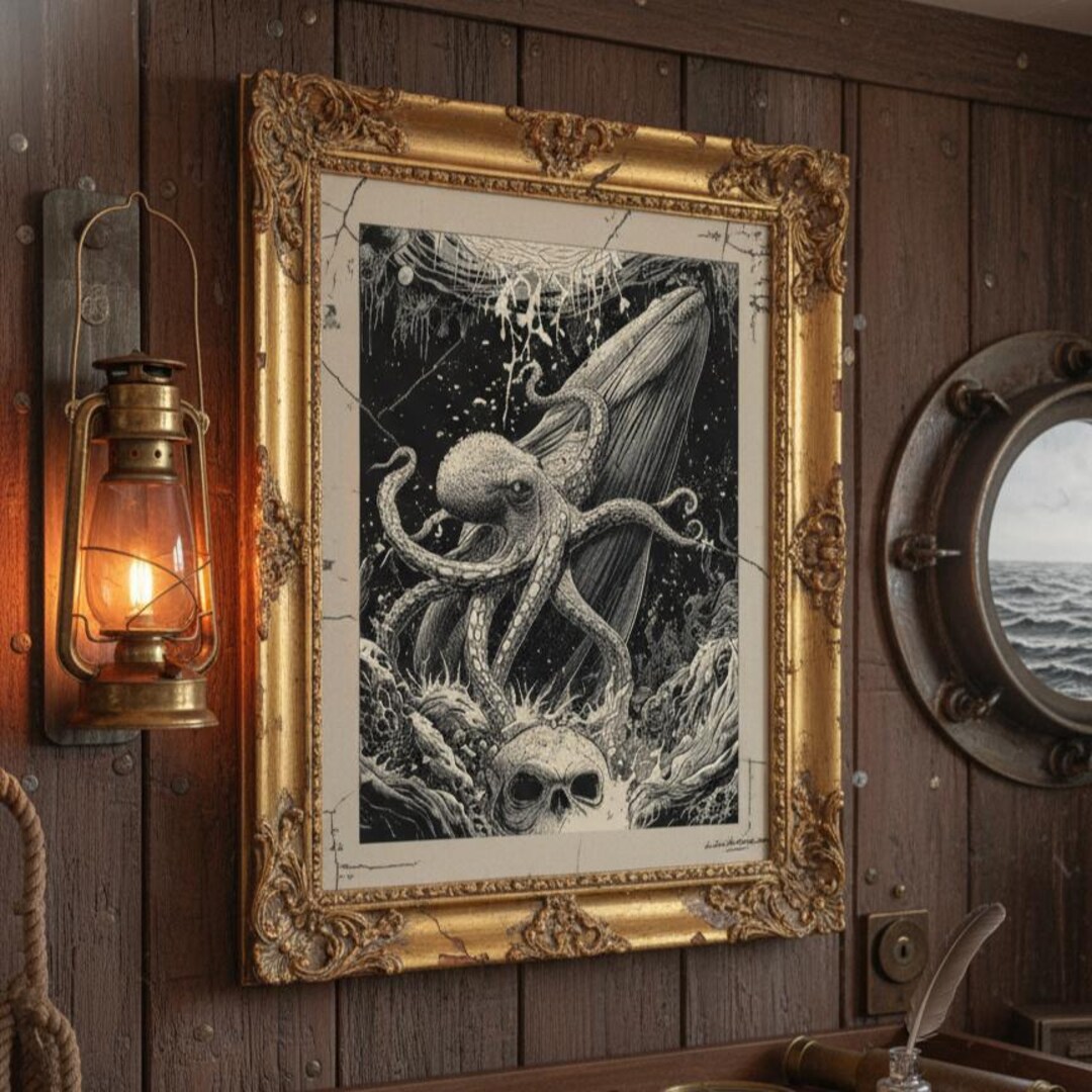 Ocean Battle Art Print Octopus Vs Whale – Digital Download, Ocean Decor ...