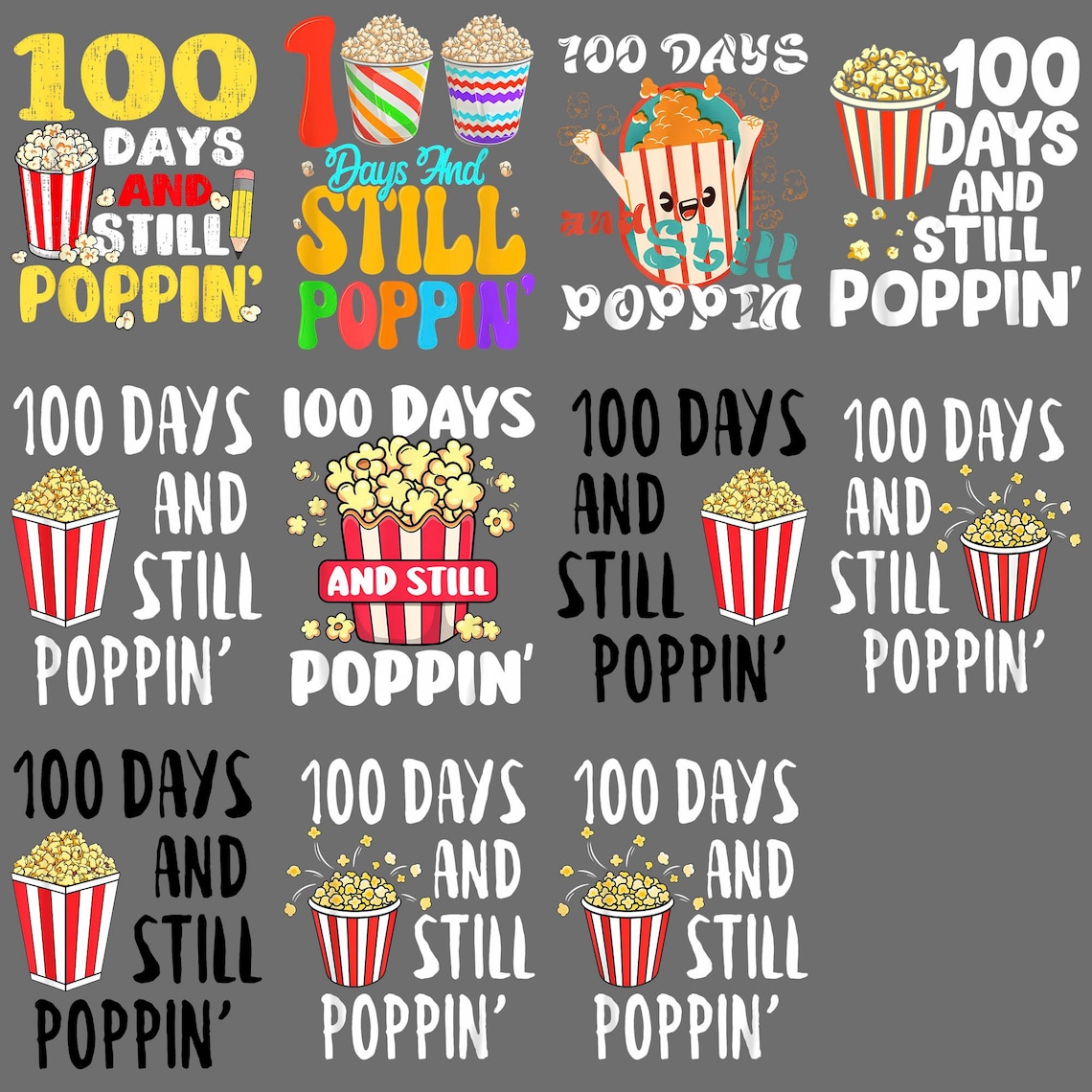 Still Poppin’ 100 Days of School PNG – Funny Popcorn Star Kids Clipart ...