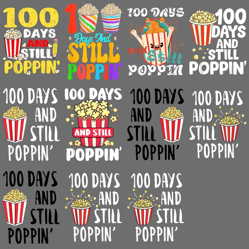 Still Poppin’ 100 Days of School PNG – Funny Popcorn Star Kids Clipart ...
